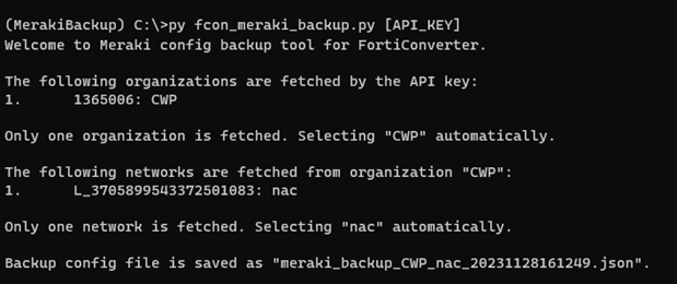 Save the configuration from Cisco Meraki | FortiConverter Tool 7.0.3 | Fortinet Document Library